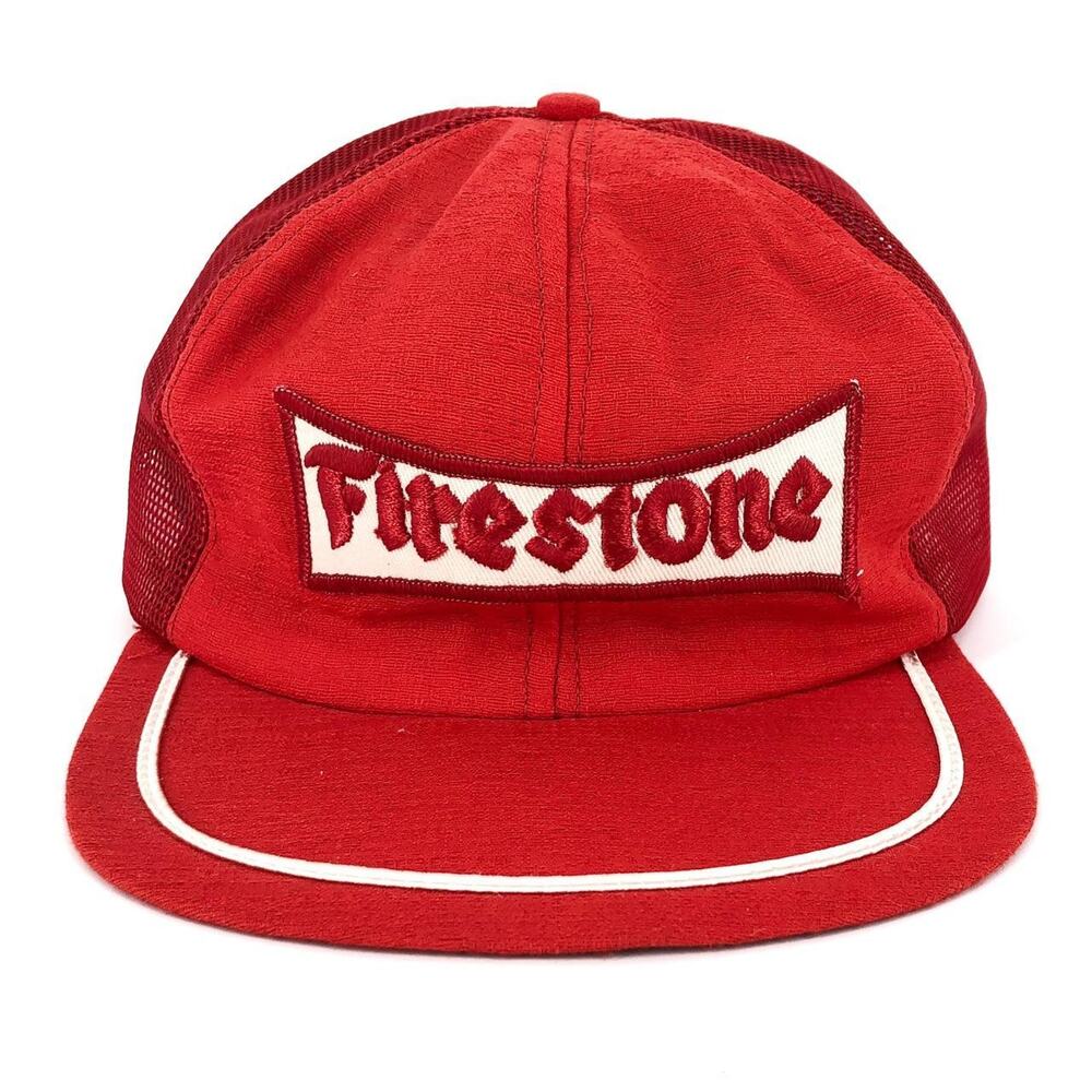 80s Firestone Red Trucker Hat 1980s Vintage - Gem